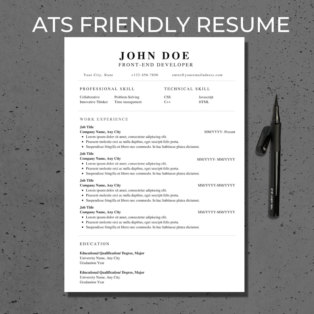 ATS Friendly Resume Template for Canva | ATS Compatible Resume ...