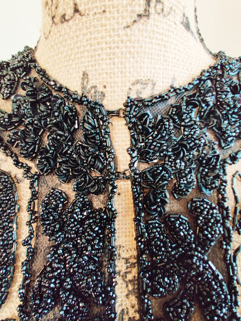 Vintage Black Beaded Evening Jacket, Extravagantly Embellished With ...