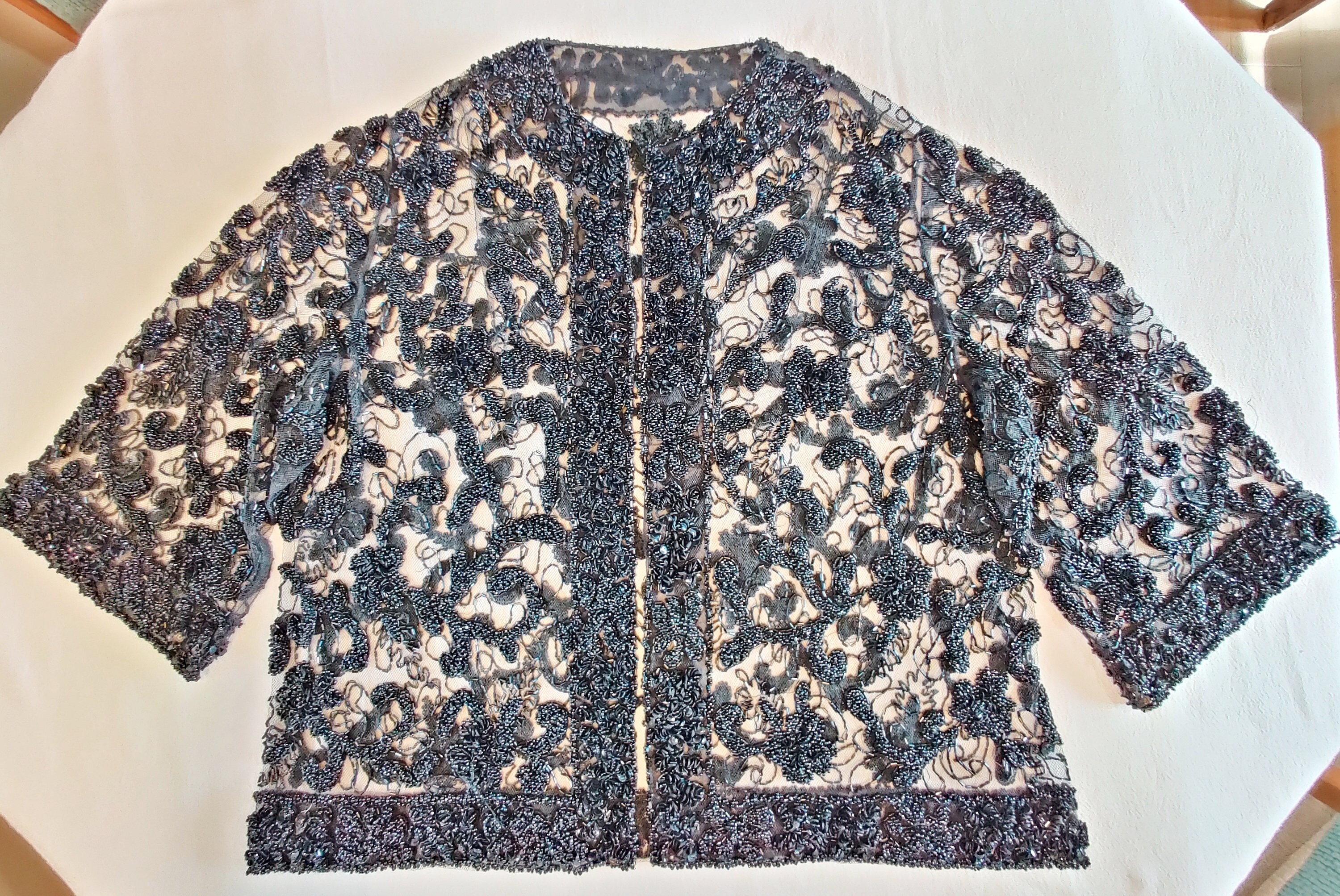 Vintage Black Beaded Evening Jacket, Extravagantly Embellished With ...