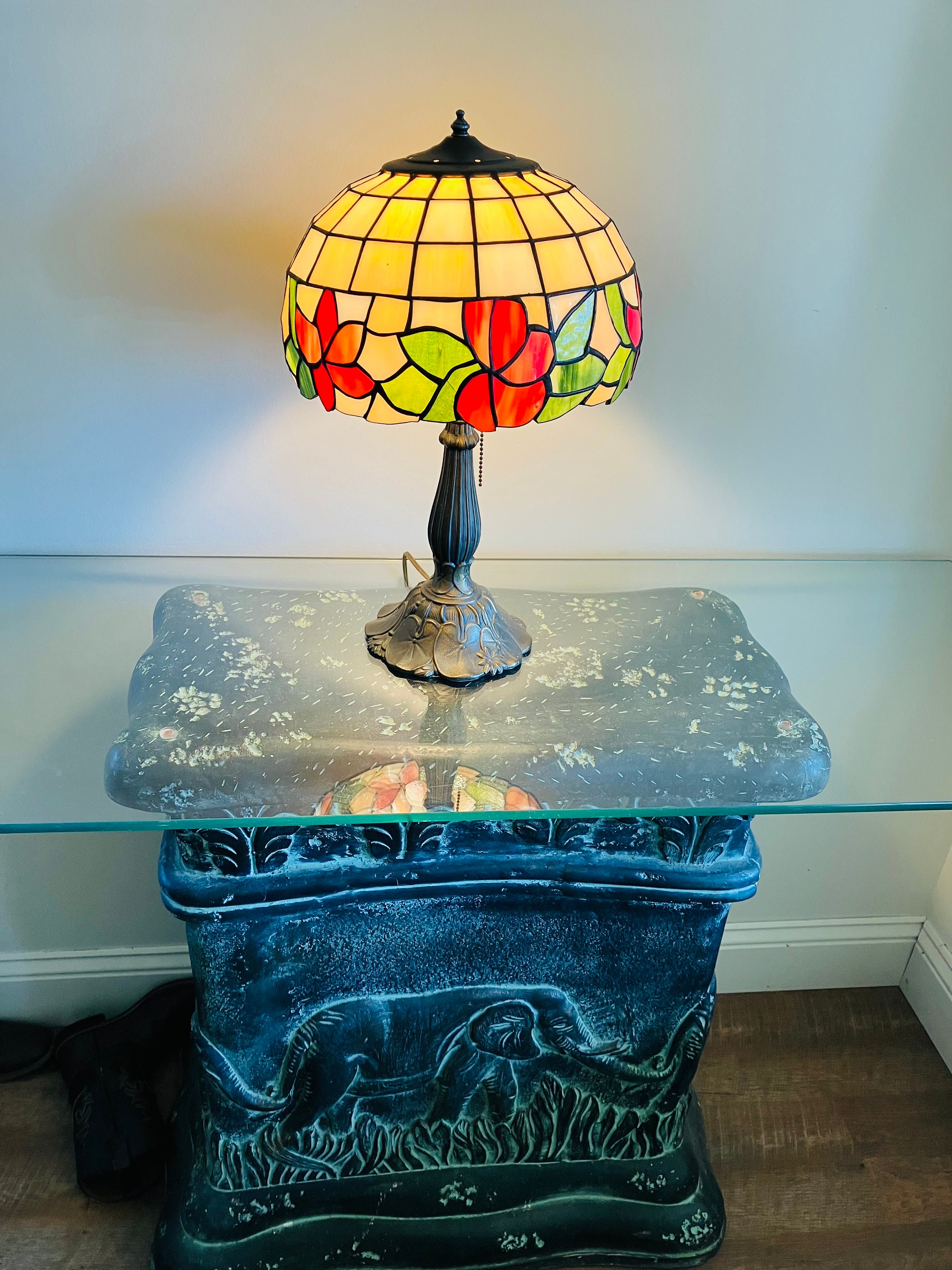 Floral Stained Glass Lamp/accent Lighting/lead Glass/tiffany Lamp ...