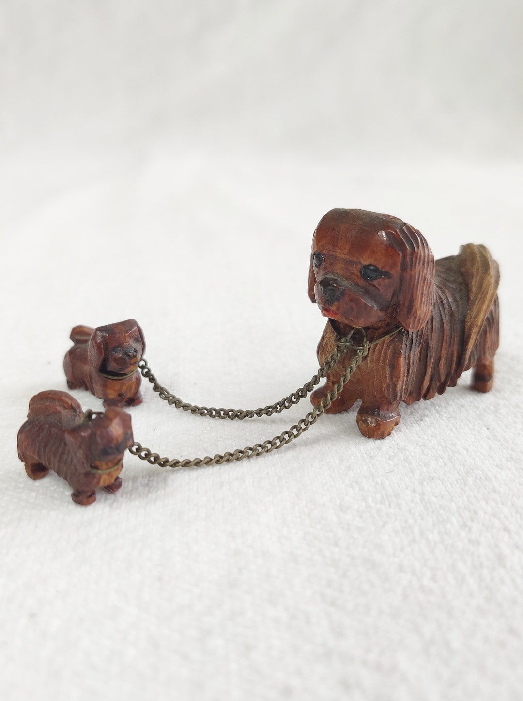 Miniature Hand Carved Wooden Pekingese Dog and Puppies - Etsy