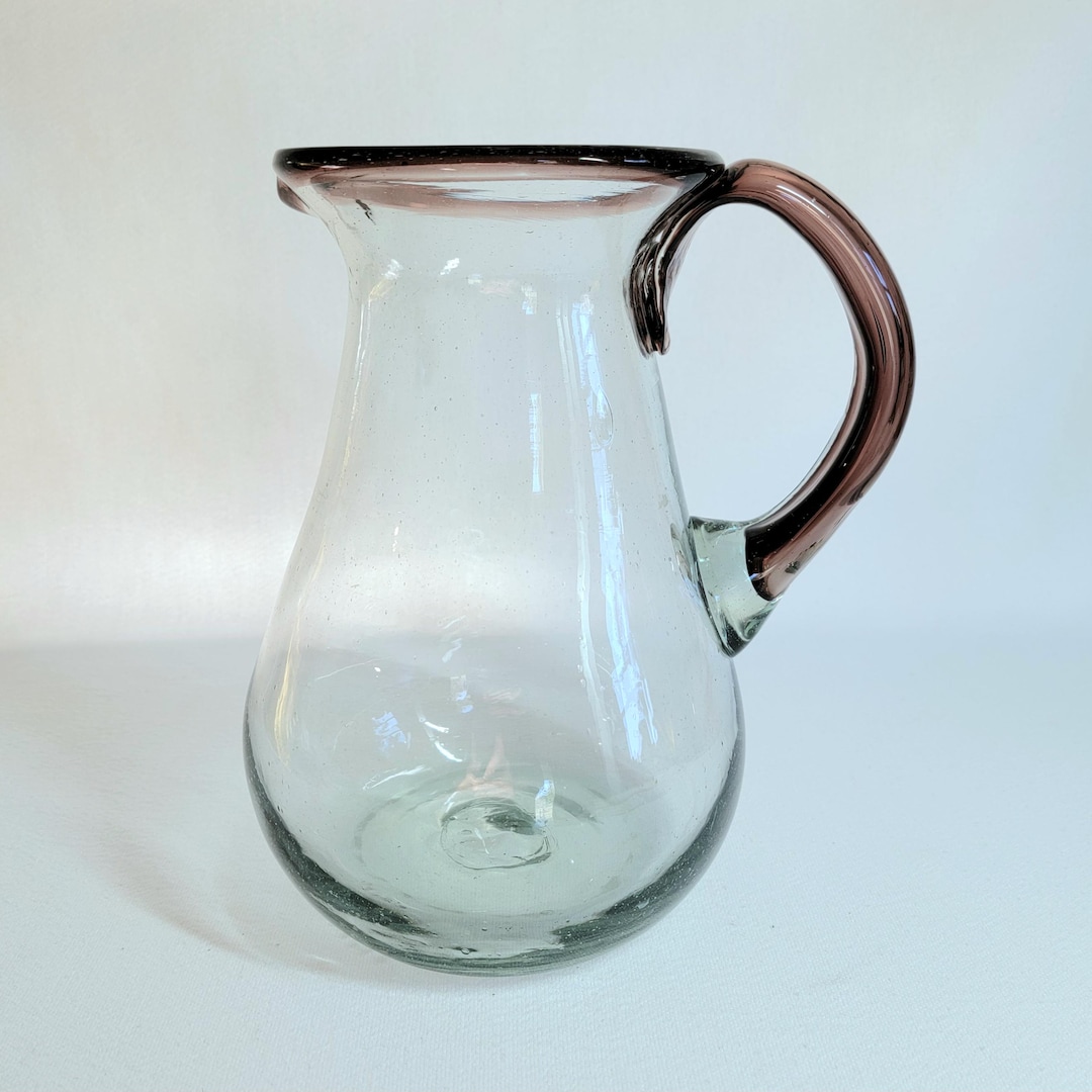 Vintage Mexican Hand Blown Clear Glass Spouted Pitcher Amethyst Color ...