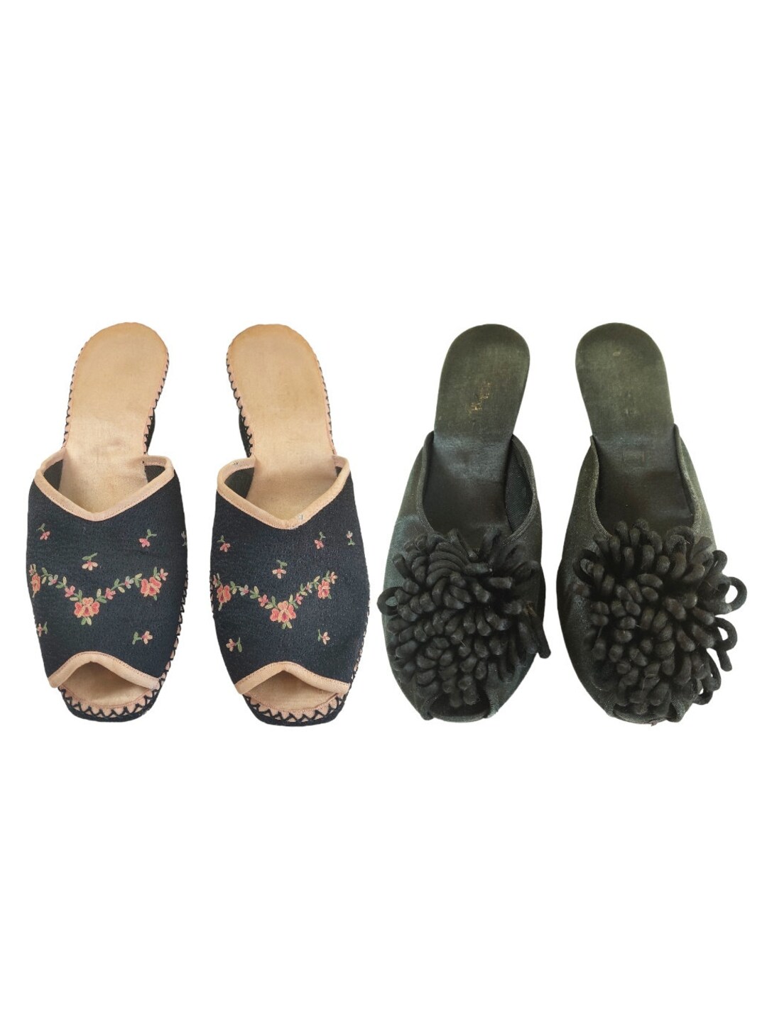 Vintage Hollywood Mid Century Dressing Room Slippers Shoes Wedge Heels ...