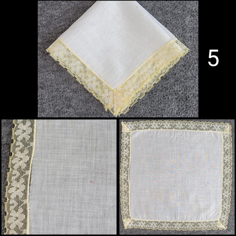 Vintage Handkerchiefs, Corner Embroidery, Lace Border, Wedding Gift ...
