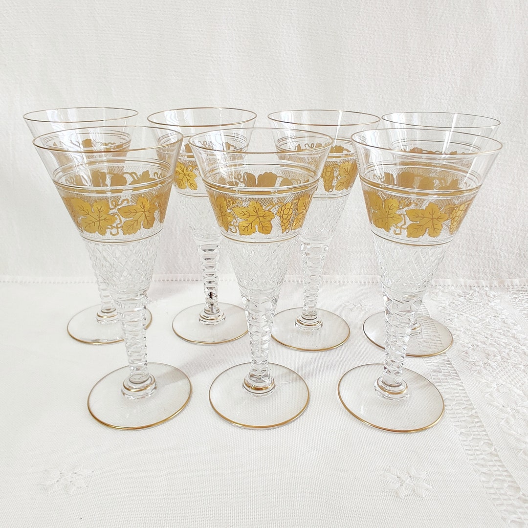 Val Saint Lambert Cut Crystal Liqueur Cordial Port Wine Stemware Gold ...