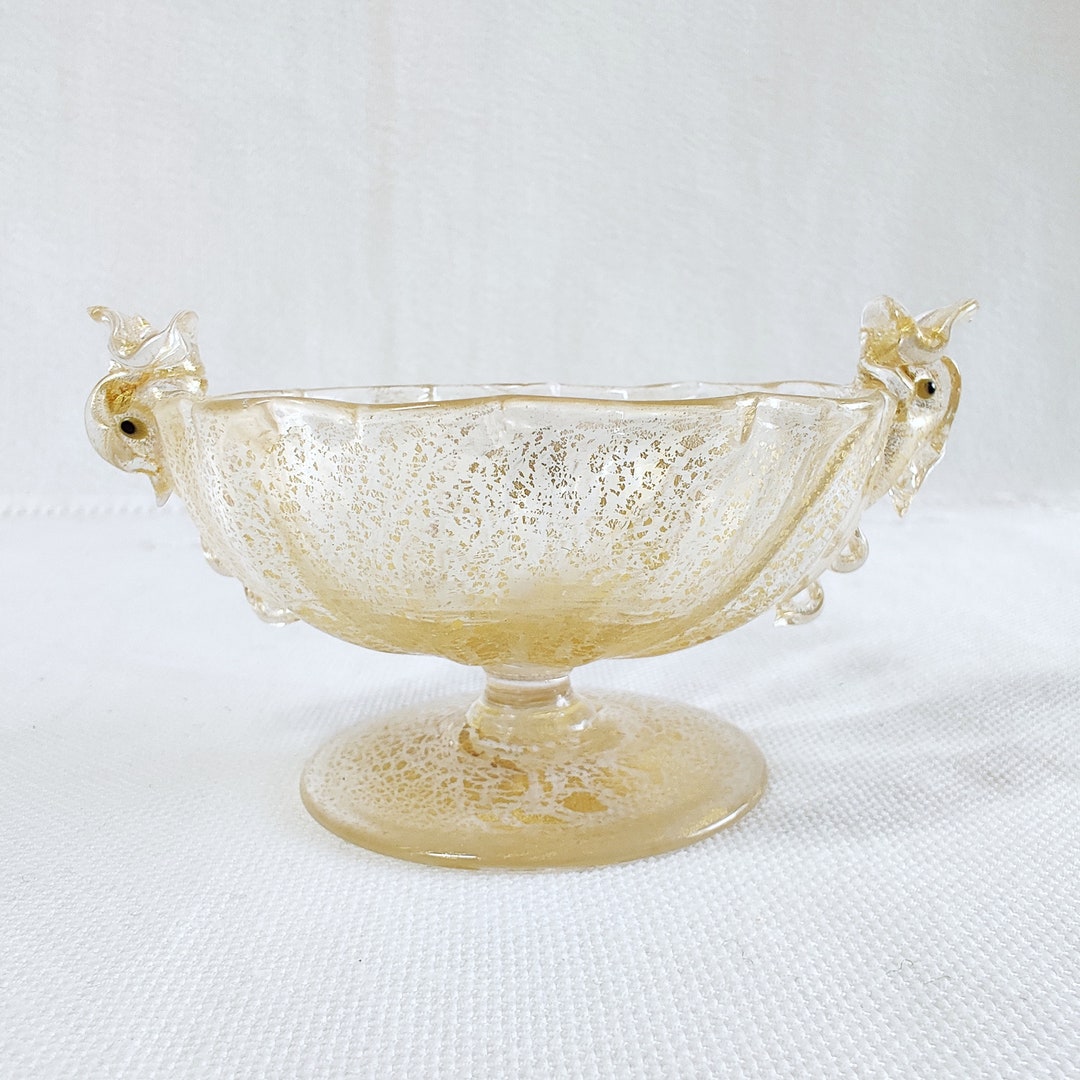 Vintage Venetian Glass Salt Cellar With Dolphin Handles - Etsy