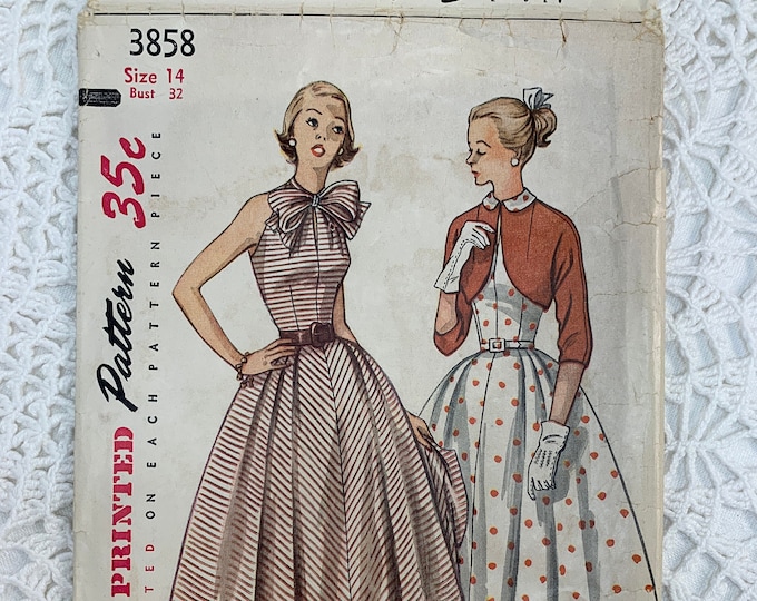 Simplicity 3858 Vintage Dress and Jacket Printed Sewing Pattern | Size ...