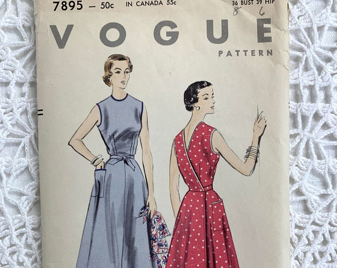 Vintage Vogue 7895 One Piece Wrapped Back Dress Sewing Pattern Easy to ...