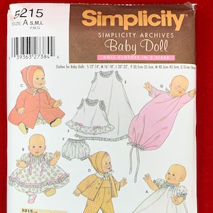 Simplicity 5215 Baby Doll Clothes Patterns Complete, Uncut, Factory ...