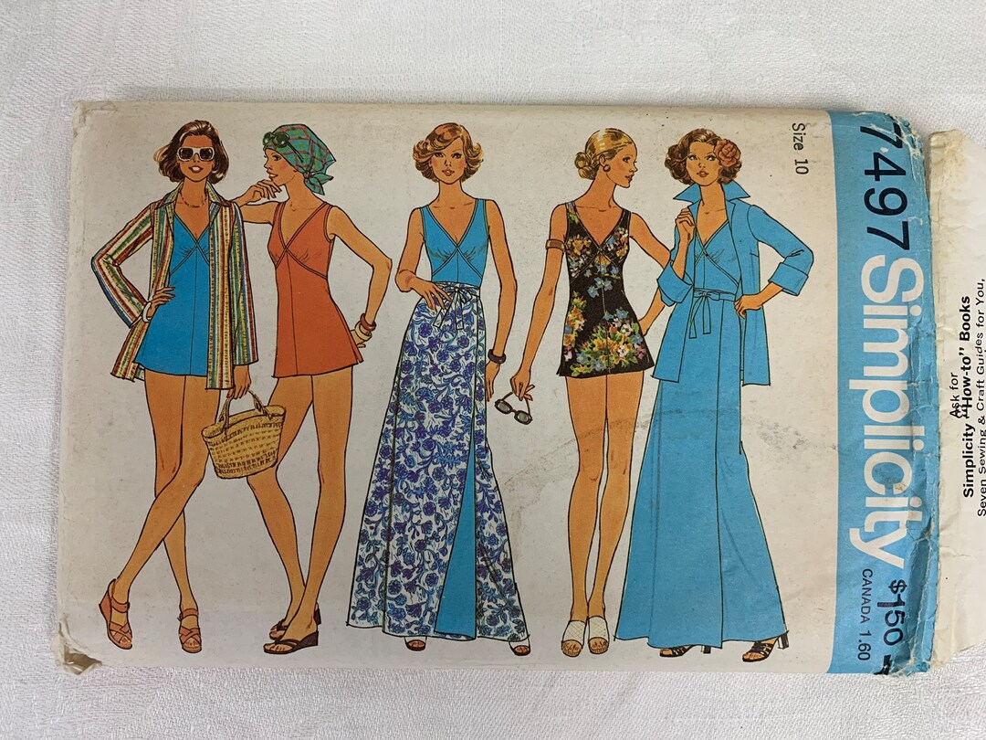 Vintage Simplicity 7497 Size 10 Bust 32 1/2 Swim Suit, Front Wrap Skirt ...