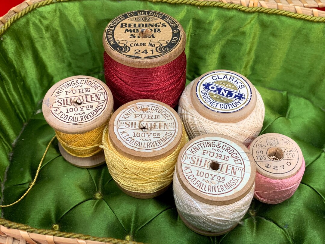 Lot of 6 Vintage Wooden Spools, Belding Silk, Silkateen by KT Company ...