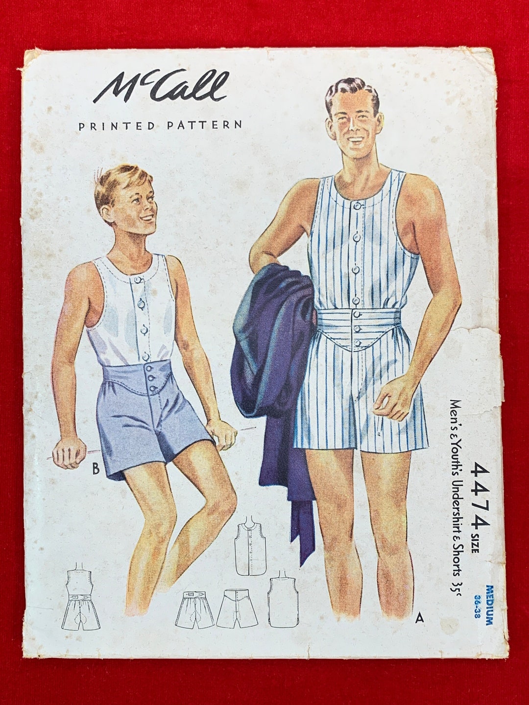 Vintage Mccall 4474 Men's Button Front Boxer Shorts and Undershirt ...