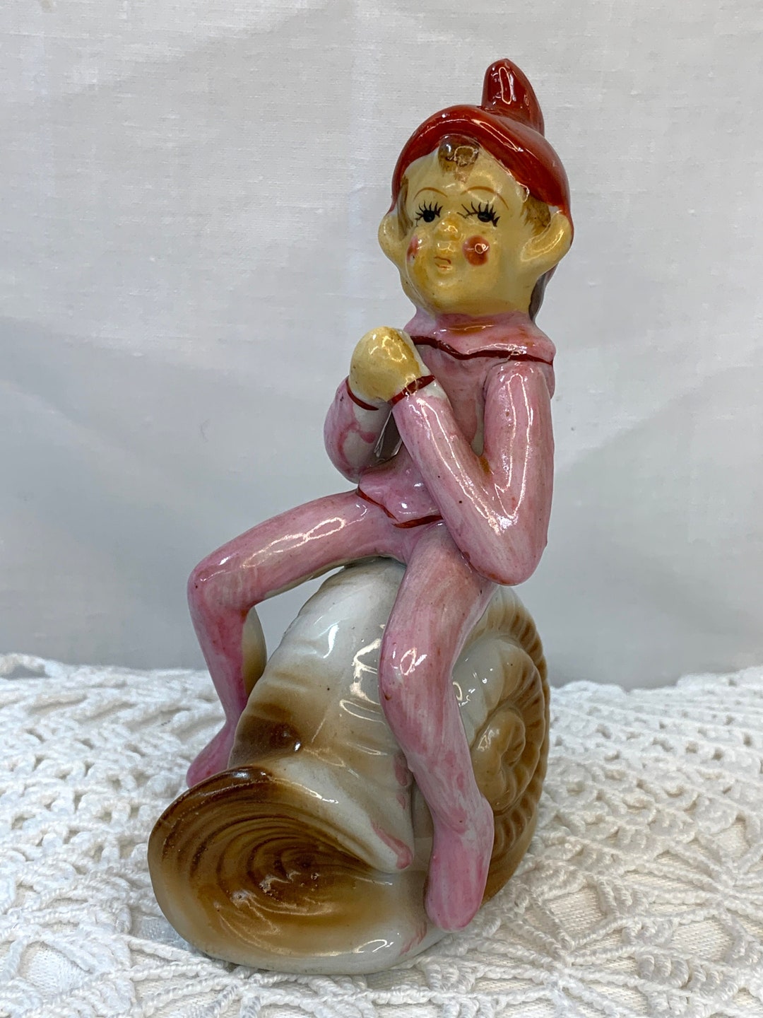 Vintage Pixie Elf Riding on a Snail Figurine Kitsch Elf Pixie Figurine ...