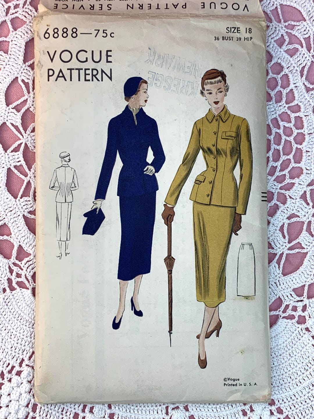 Vintage Vogue 6888 Jacket and Skirt Suit Sewing Pattern Size 18 Bust 36 ...