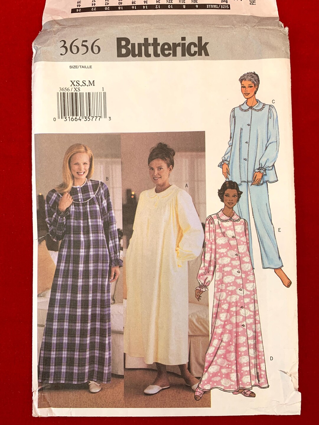 Butterick 3656 Misses Robe, Nightgown, Top and Pants, Pajamas Sewing ...