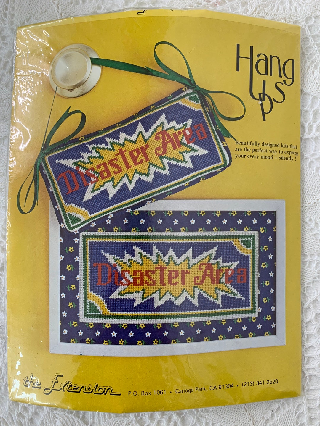 Vintage Hang Ups Needlepoint Kit Warning Sign disaster Area Unopened ...