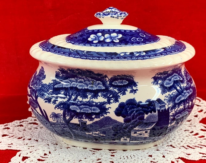 Copeland Spode's Tower England Blue Covered Sugar Bowl | Old Mark ...