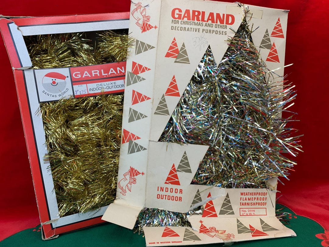 Vintage Christmas Tinsel Garland Two Used Boxes Gold and Silver Multi ...