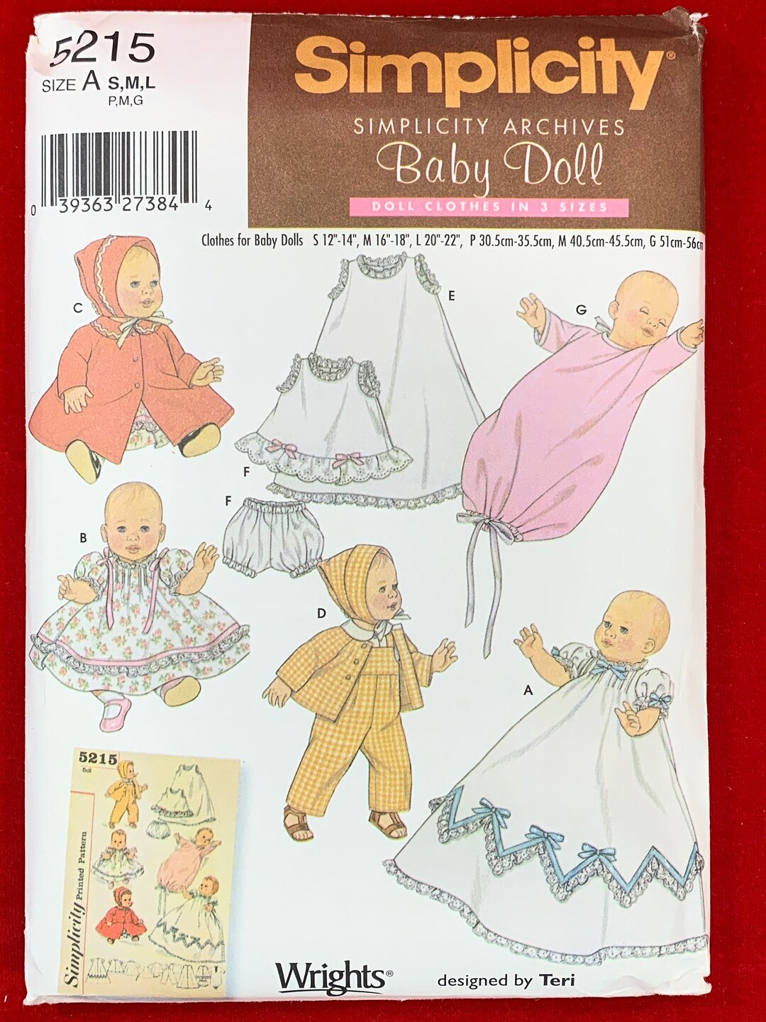 Simplicity 5215 Baby Doll Clothes Patterns Complete, Uncut, Factory ...