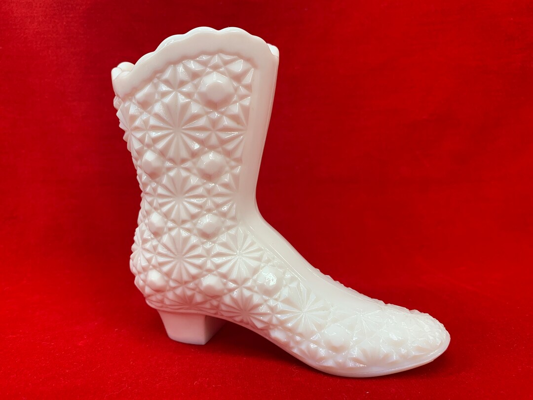 Vintage Fenton Milk Glass Daisy and Button Boot Collectible Milk Glass ...