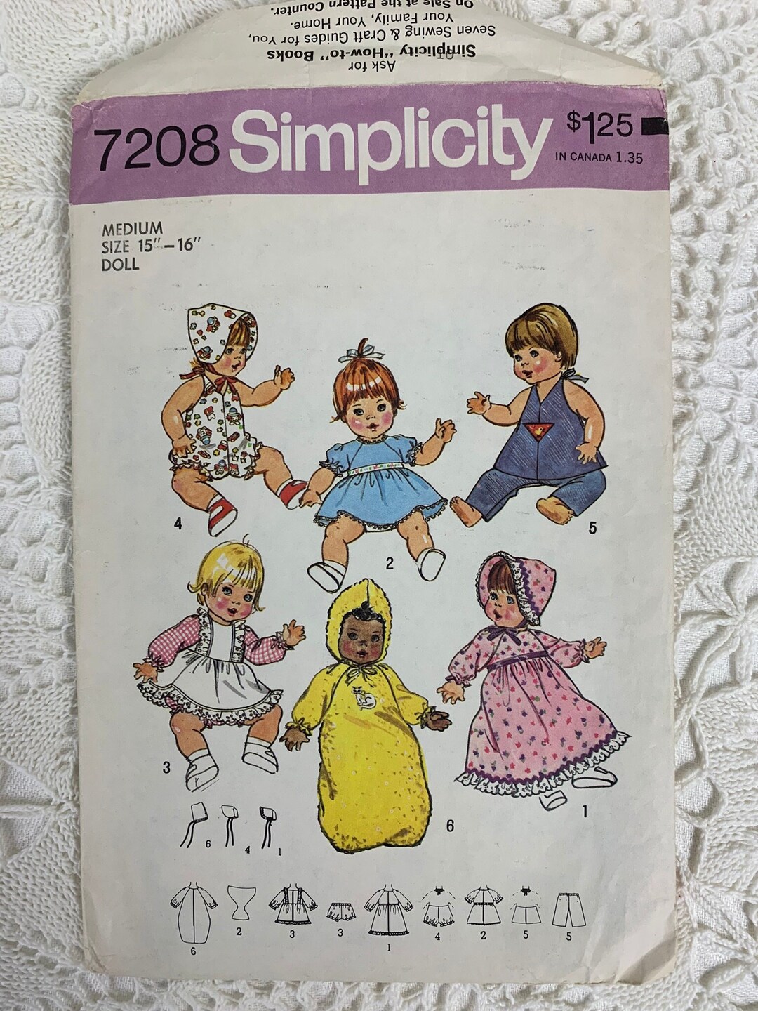 Simplicity 7208 Vintage Baby Doll Clothes Sewing Pattern Medium 15 in to 16 In. Doll Baby Alive ...