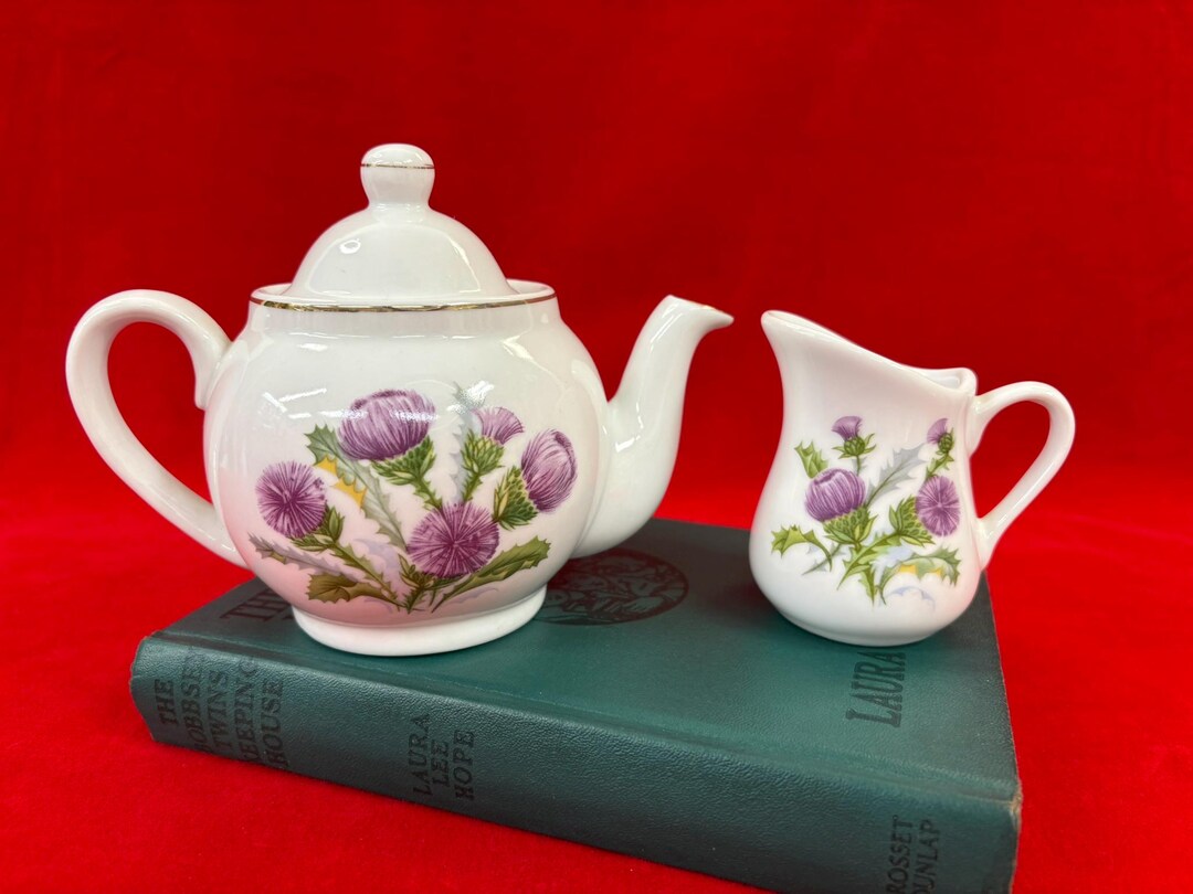 Ceramic Teapot and Creamer With Thistle Design, Souvenir of Scotland ...