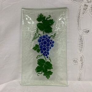 Fused Glass Rectangular Tray Platter Plate With Grape Design 10 In. X 6 ...