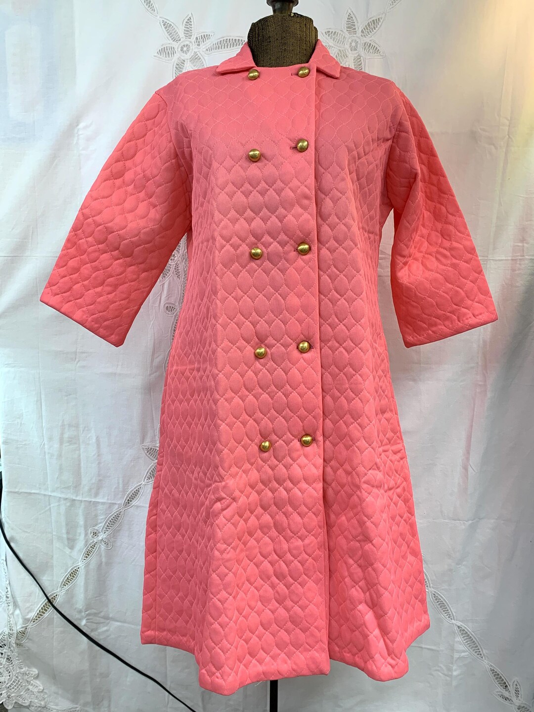 Vintage Miss Fashion Quilted Housecoat Granny Robe Size Medium Salmon ...