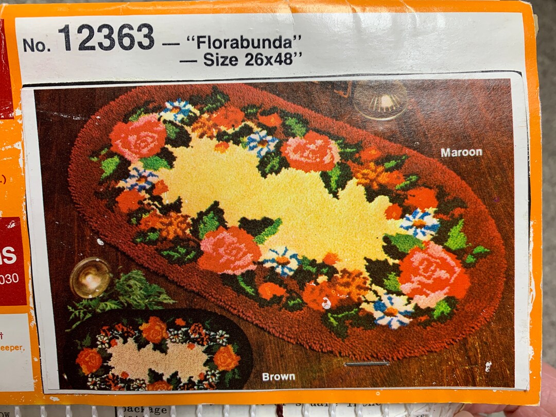 Vintage Bucilla Latch Hook Rug Canvas Only With Directions Florabunda ...