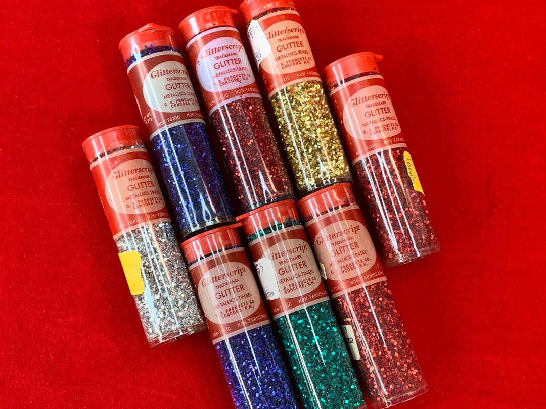 Vintage New Old Stock Glitter Lot of 8 Full Containers | 3 Red, 2 Blue ...
