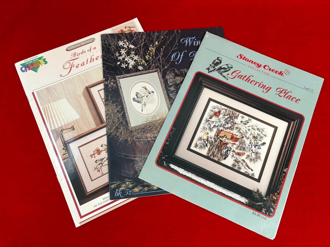 Lot of 3 Vintage BIRD THEME Cross Stitch Patterns Charts Folders, Bklt ...