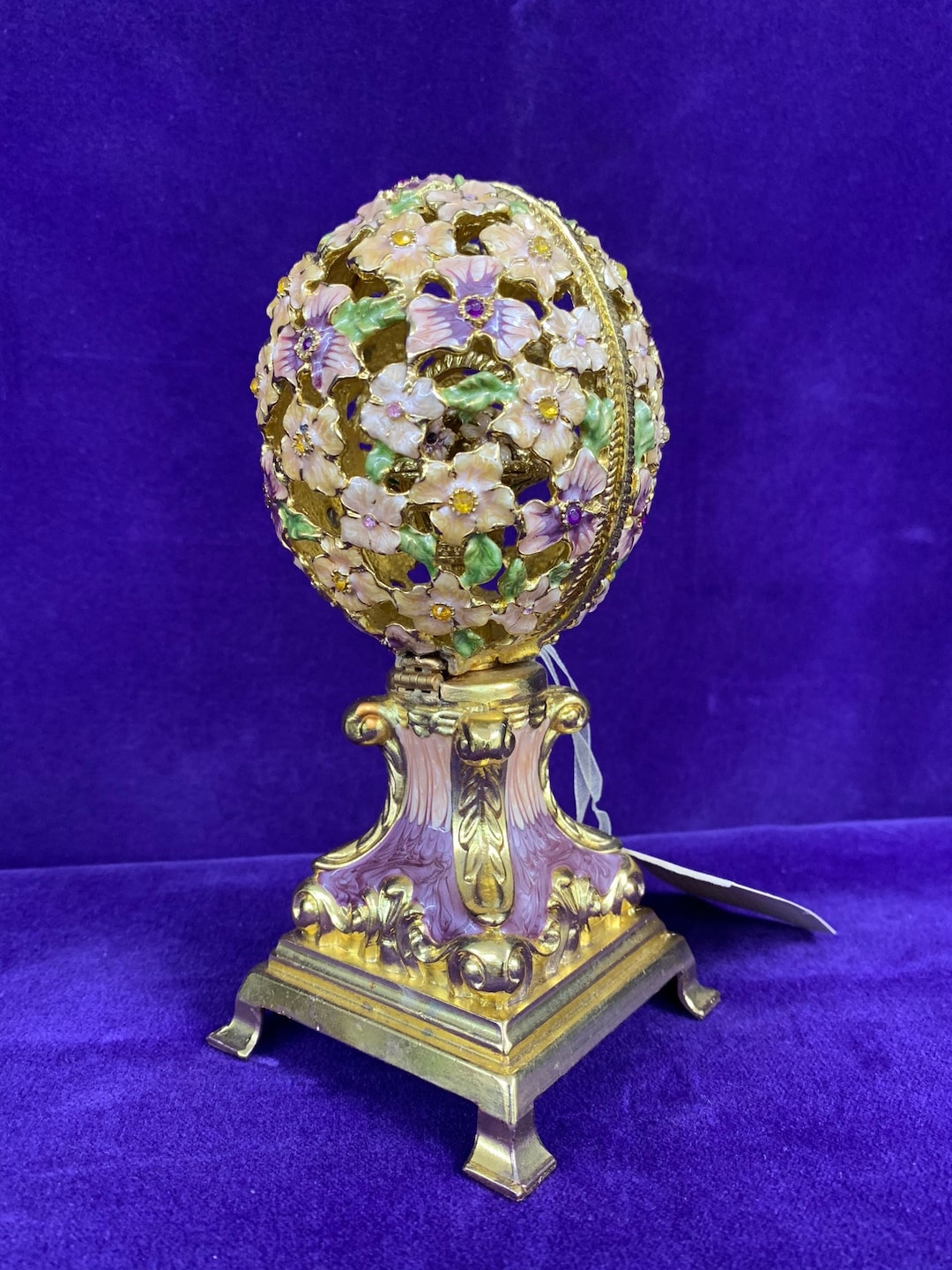 Rue Moliere Enameled Jeweled Metal Egg Shaped Music Box Inside Basket ...