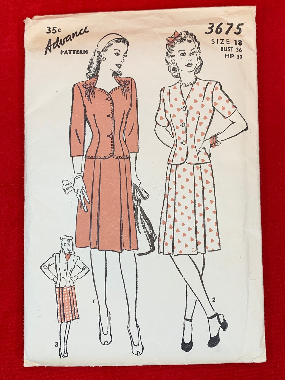 Advance 3675 Vintage Sewing Pattern Suit Jacket and Skirt | Size 18 ...