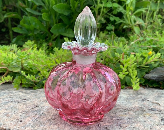 Fenton 1940s Ruby Overlay Diamond Optic Perfume Bottle With Stopper ...