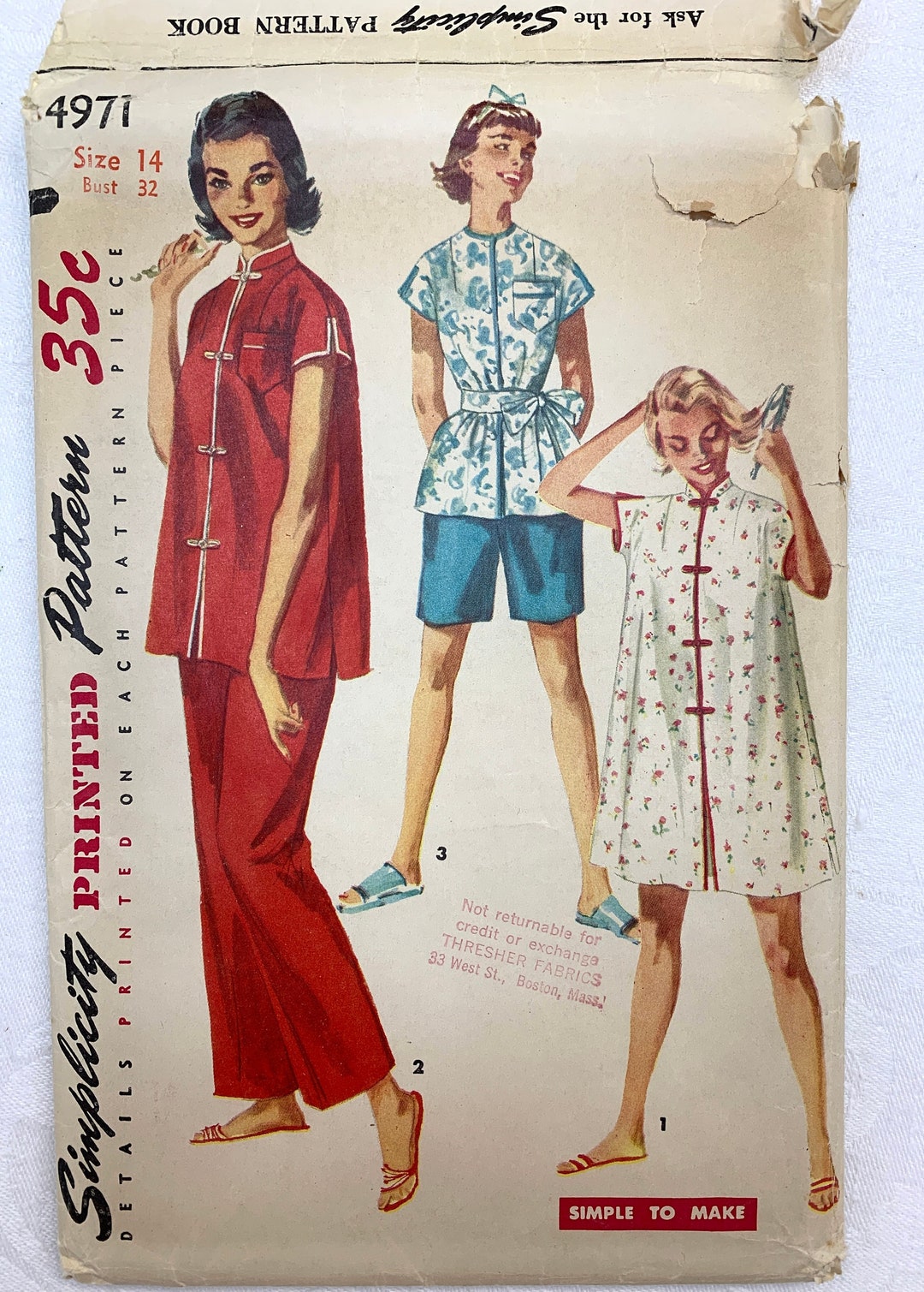 Vintage Simplicity 4971 Misses Pajama Sewing Pattern | Size 14 Bust 32 ...