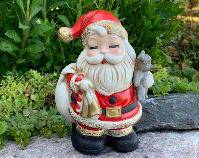 Vintage Ceramic Santa Bank HOMCO | Vintage Santa With Bag and Teddy ...