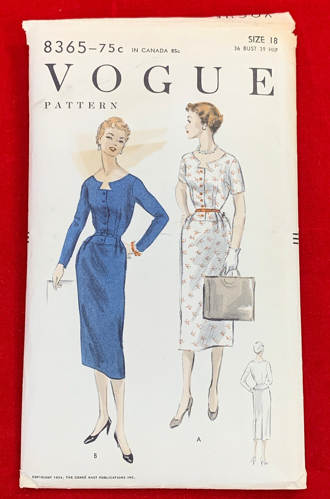 Vintage Vogue 8365 One Piece Dress Sewing Pattern | Size 18 Bust 36 ...