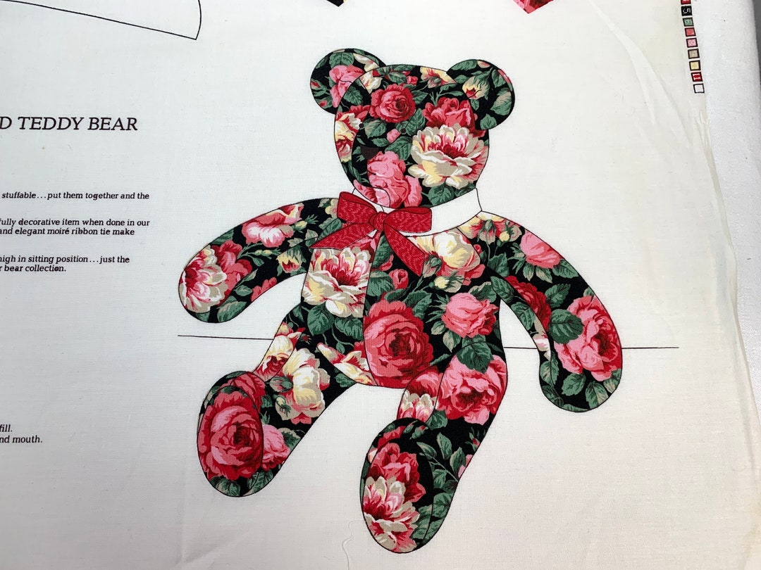 Vintage Cut and Sew Rose Covered Teddy Bear Panel to Make Stuffed ...