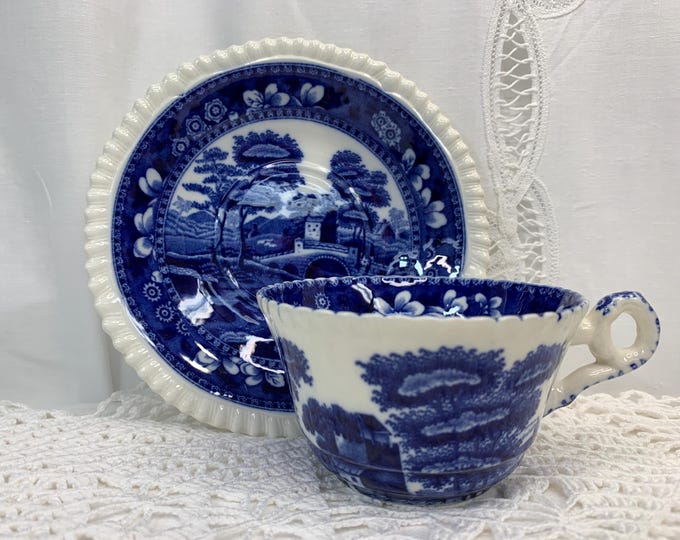 Copeland Spode's Tower England Blue Teacup and Saucer | Old Mark Copeland Spode Cup and Saucer ...
