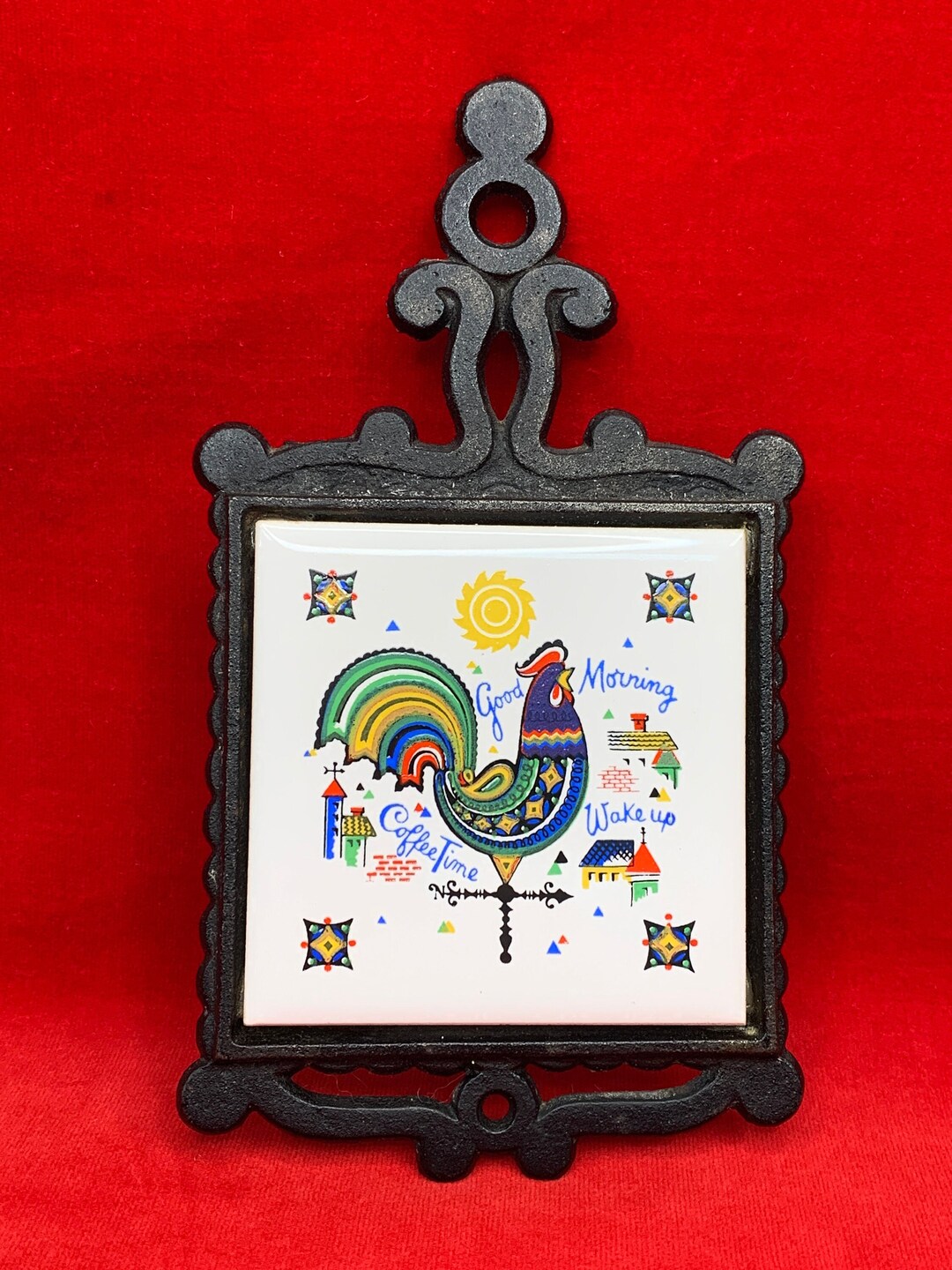 Vintage Tile and Cast-iron Trivet With Tile Rooster Design Made in ...
