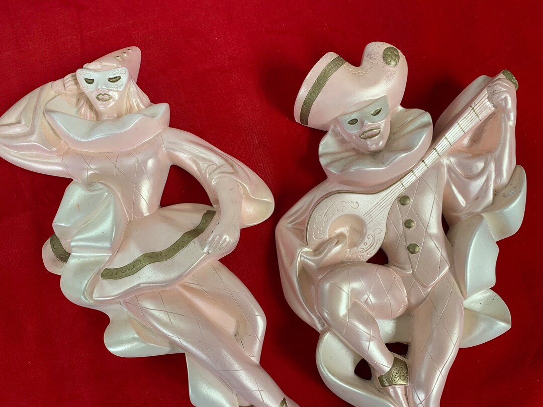 Vintage Harlequin Mid Century Miller Studios Chalkware Wall Art Pair of ...