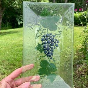 Fused Glass Rectangular Tray Platter Plate With Grape Design 10 In. X 6 ...