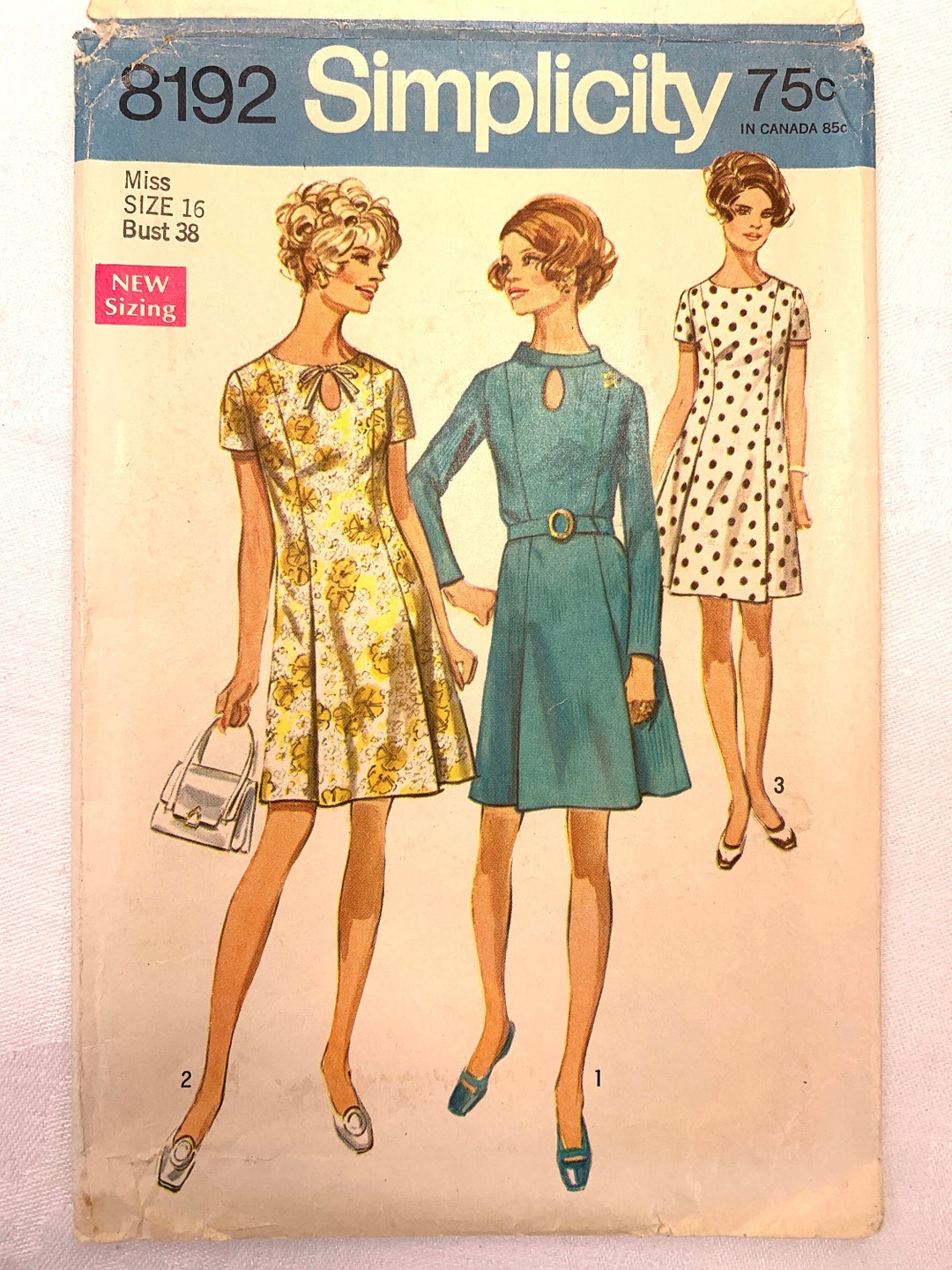 Vintage Simplicity 8192 Dress Sewing Pattern | Size 16 Bust 38 | Cut ...