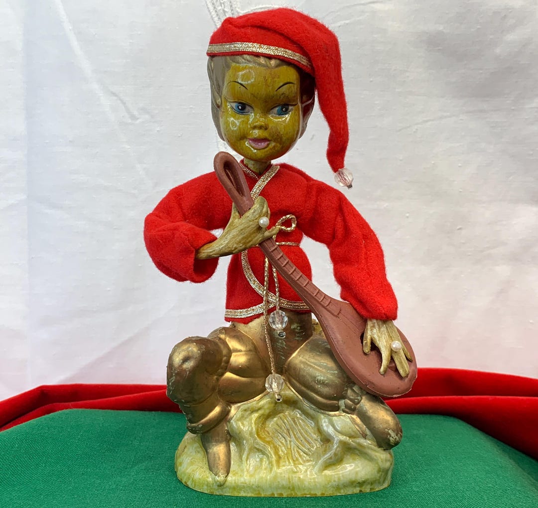 Vintage Plastic Fantasy Pixie Elf Playing Musical Instrument | Creepy ...