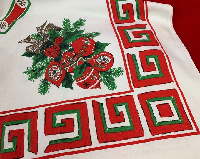 Vintage Christmas Large Rectangular Tablecloth With Ornaments ...
