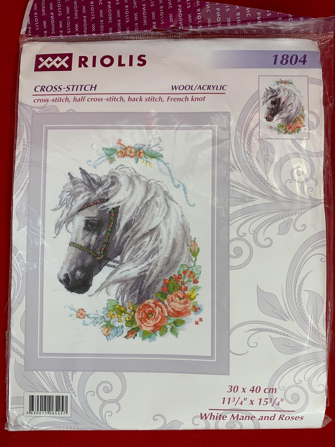 Riolis "white Mane and Roses" Cross Stitch Kit 1804 | Horse With Roses ...