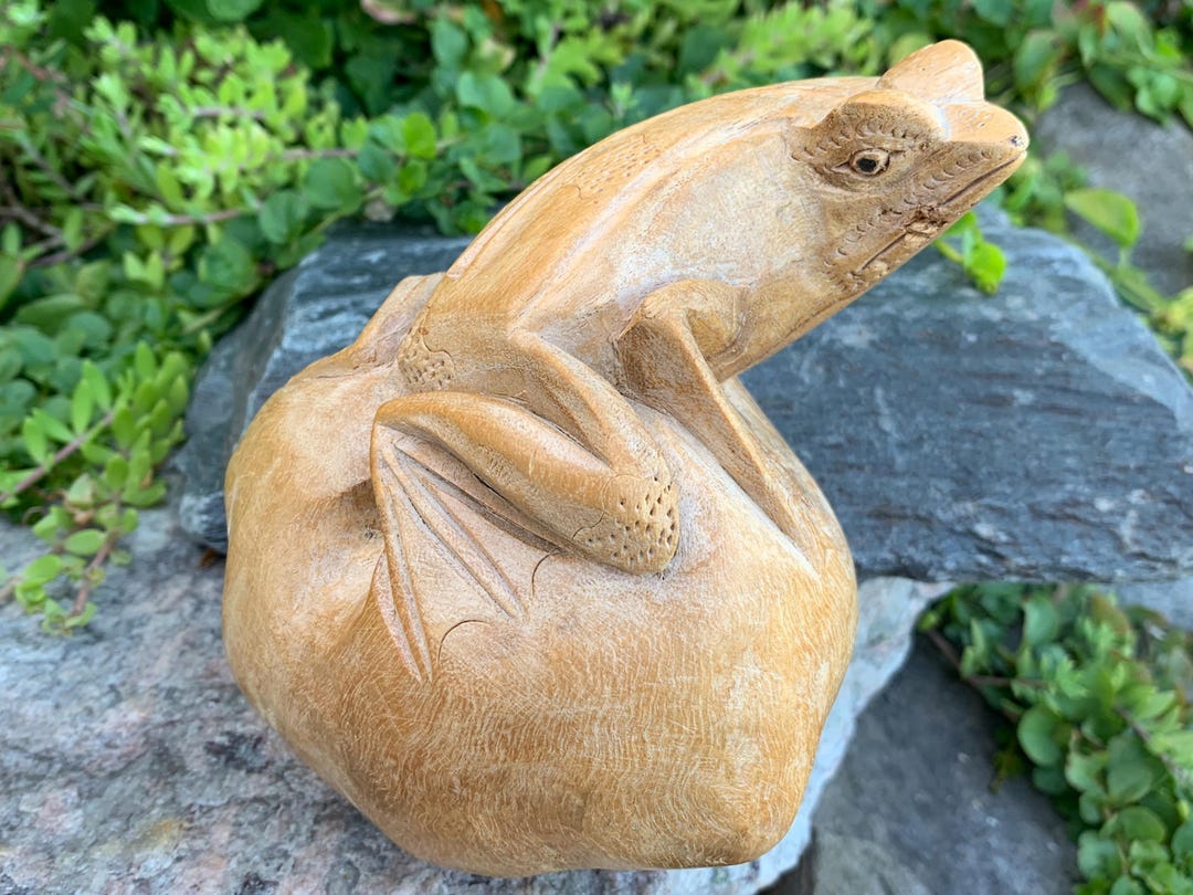 Hand Carved Frog Sculpture | Balinese Carved Frog | Carved Frog Decor ...