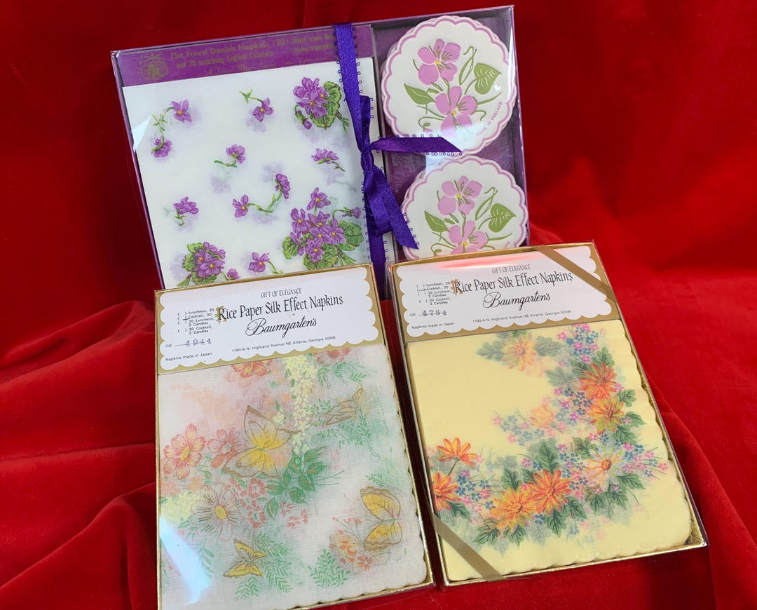 3 Packages Vintage Paper Napkins and Paper Coasters NOS | Pansy ...