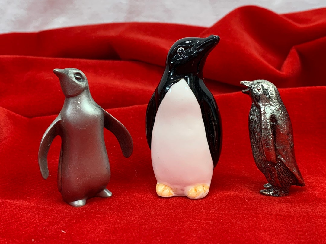 Three Miniature Penguins, Myers Pewter, Ceramic, Metal Three Small ...