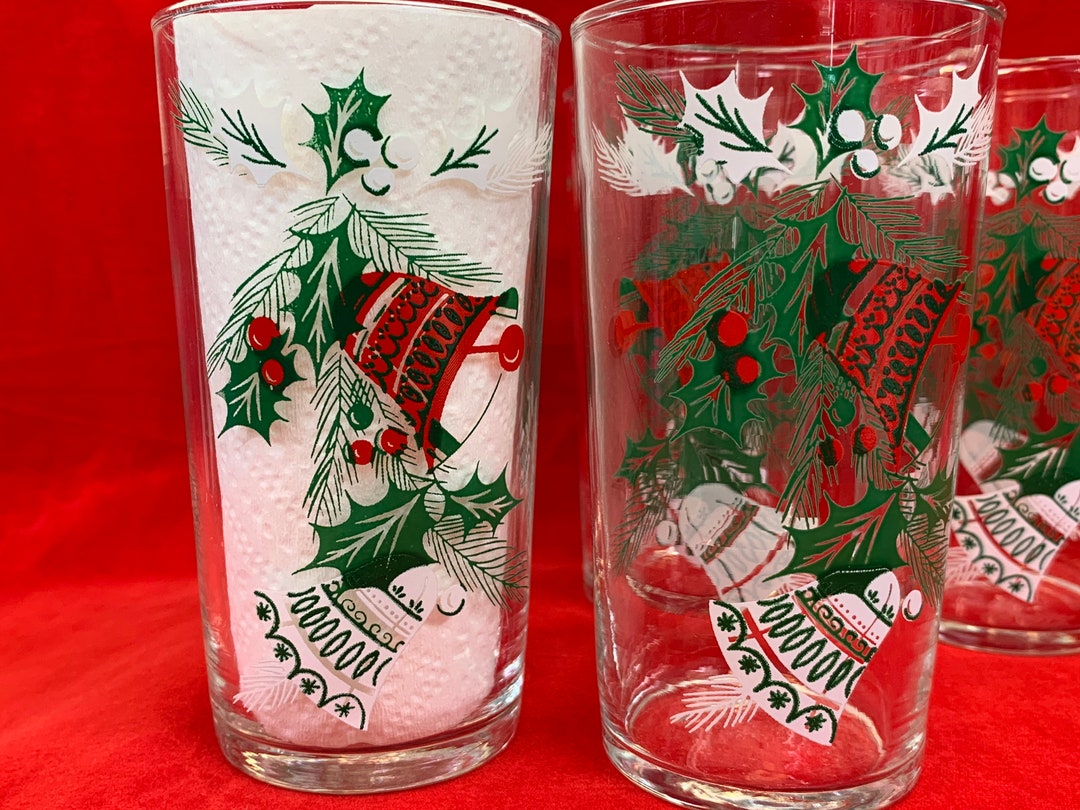 Vintage Hazelware Christmas Glasses Set of 5 Christmas Bells, Holly ...